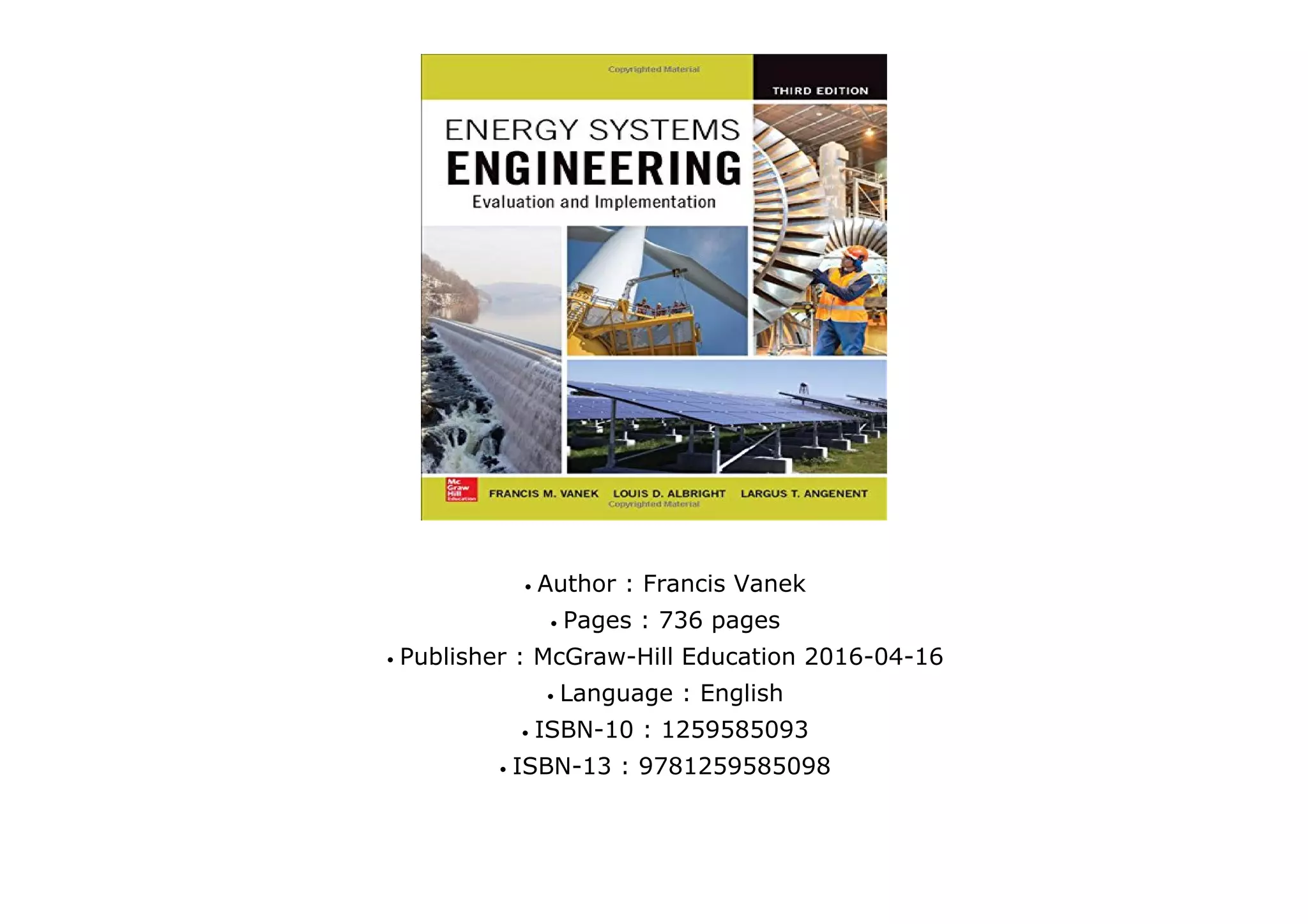 Energy Systems Engineering: Evaluation and Implementation, Third Edition | PPT