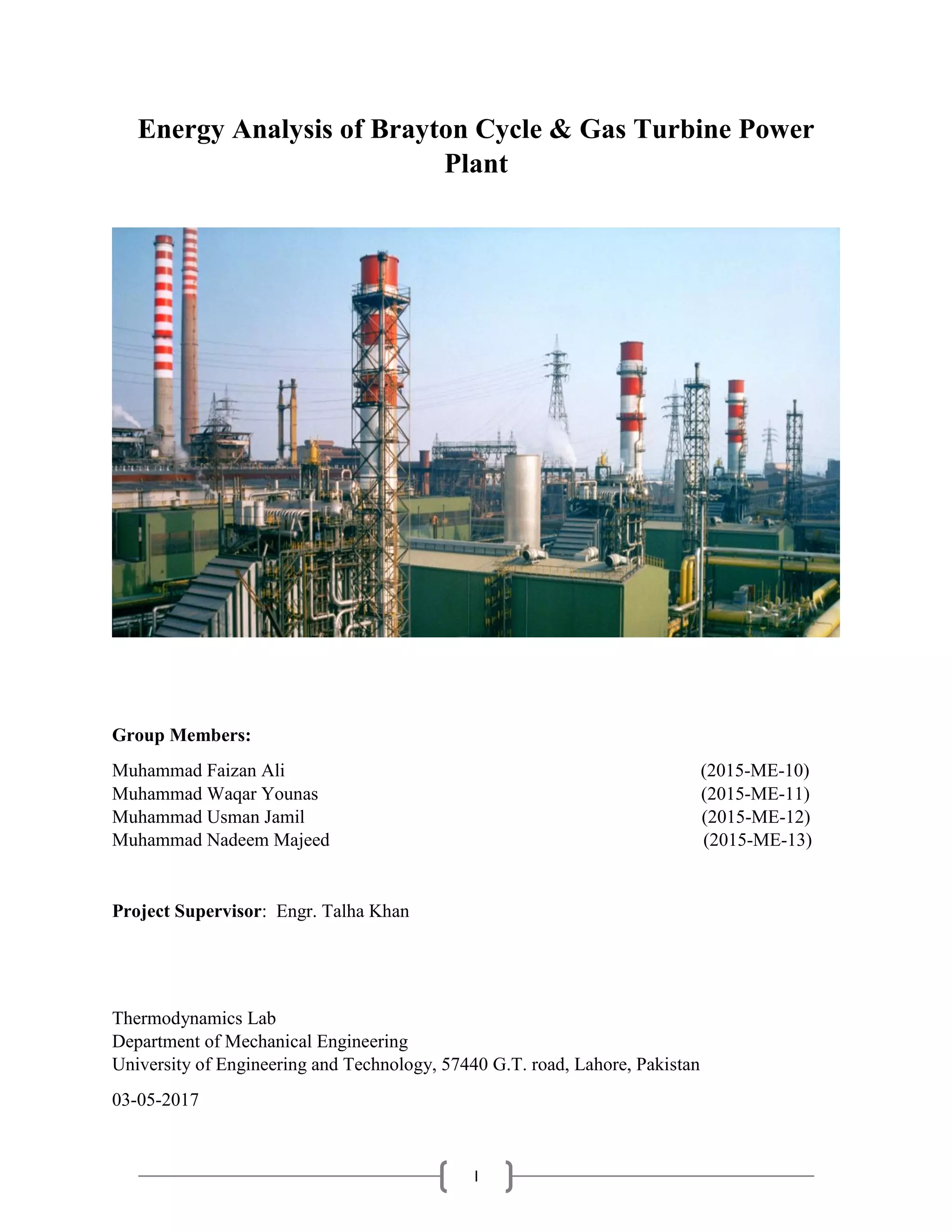 Energy Analysis of Brayton Cycle & Gas Turbine Power Plant | PDF