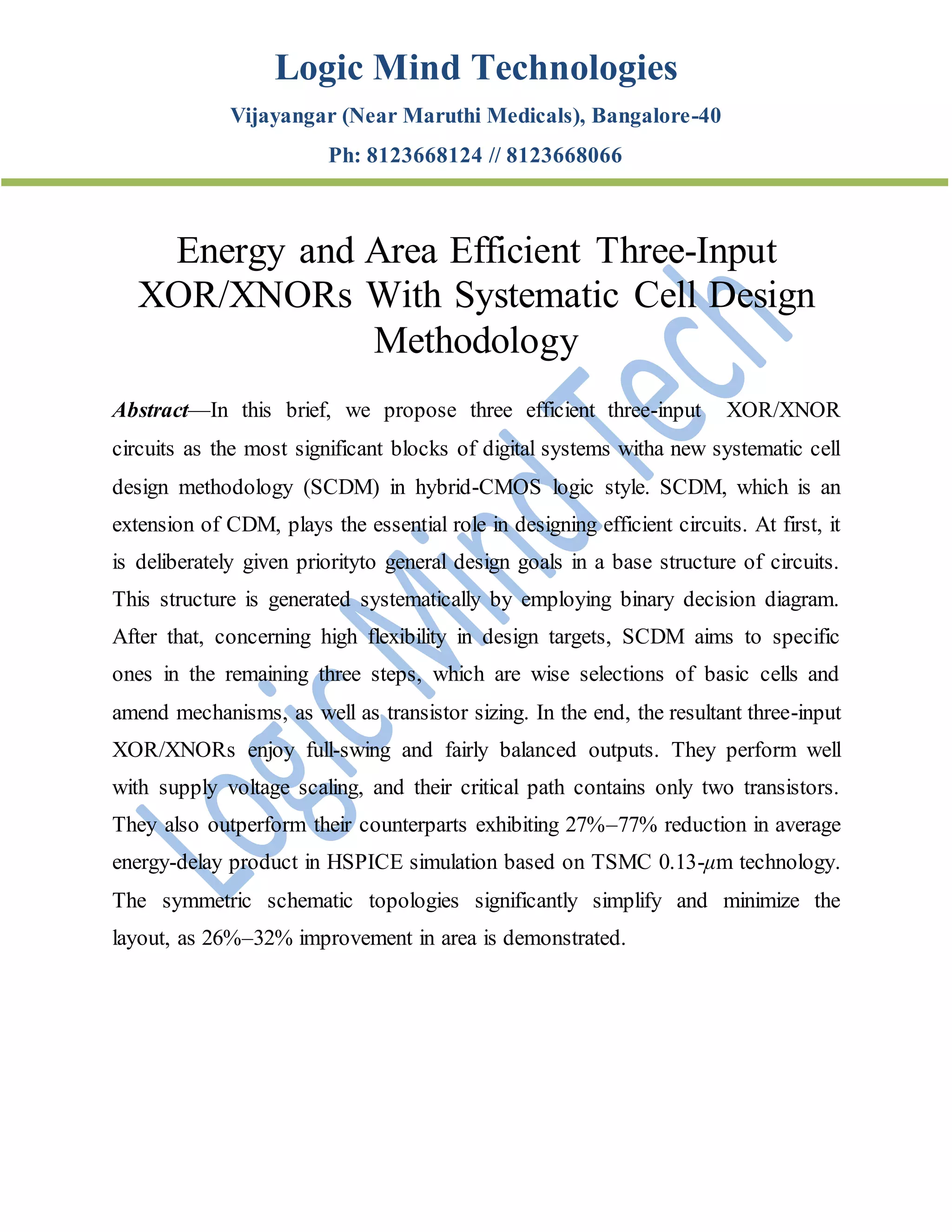 Energy and area efficient three input xor xno rs with systematic cell design methodology | DOCX