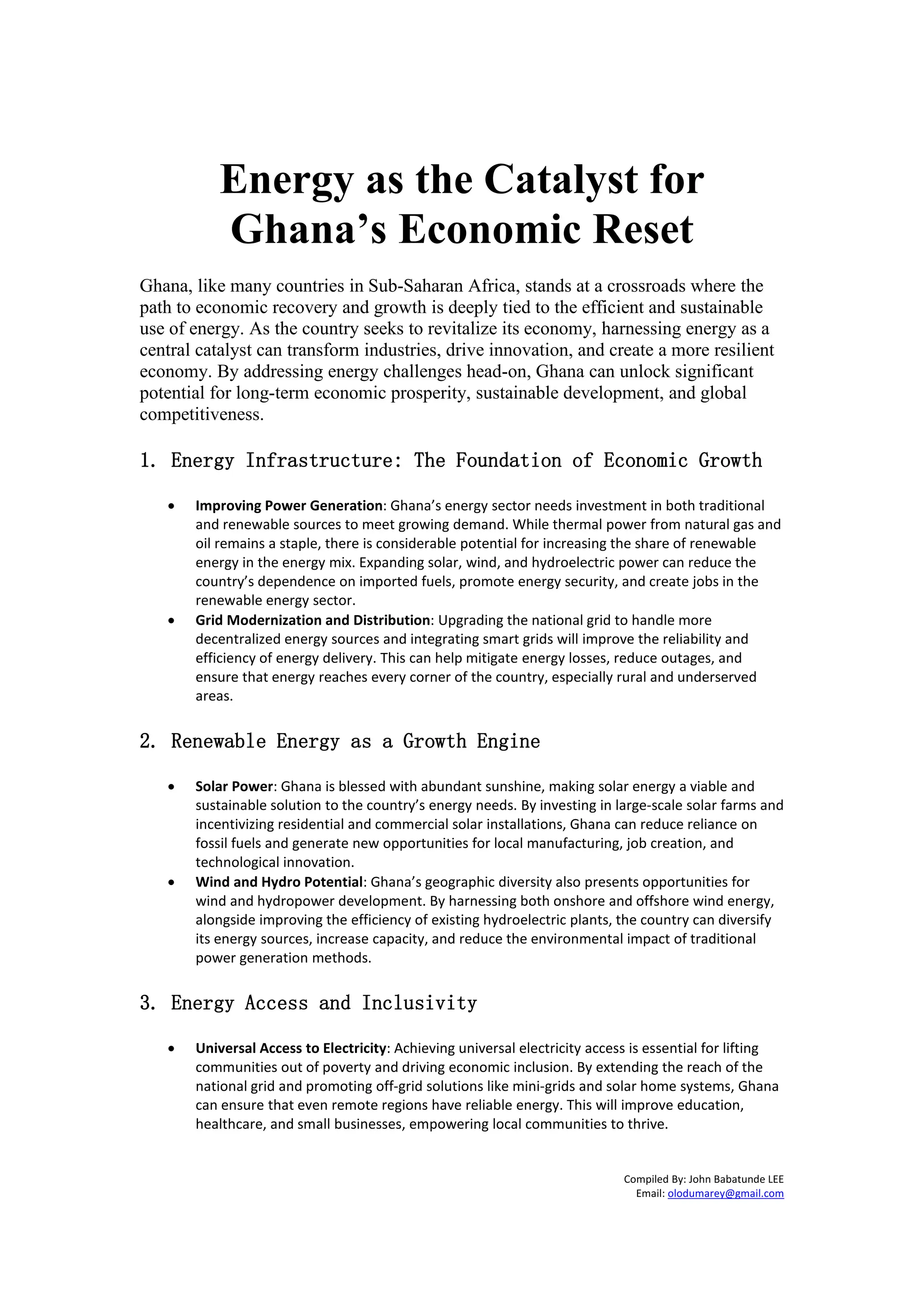 Energy as the Catalyst for Ghana’s Economic Reset | PDF