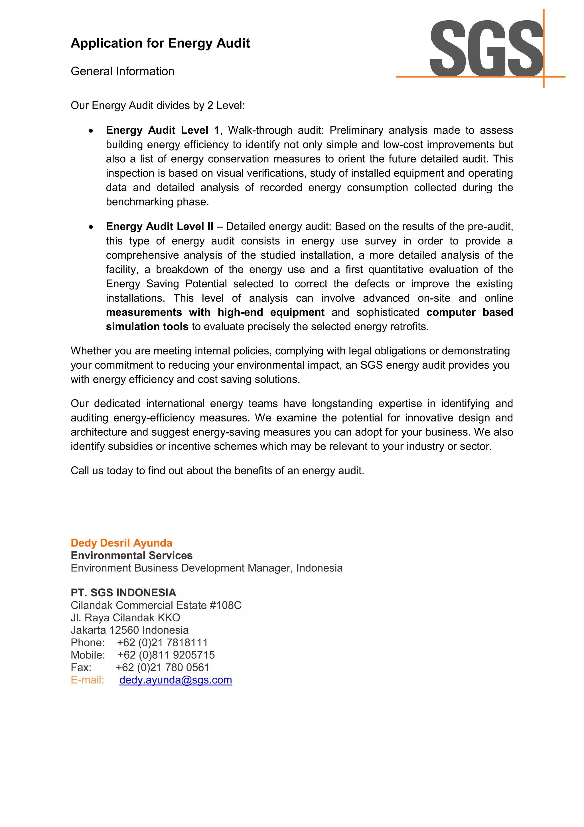 Energy Audit SGS Indonesia | PDF