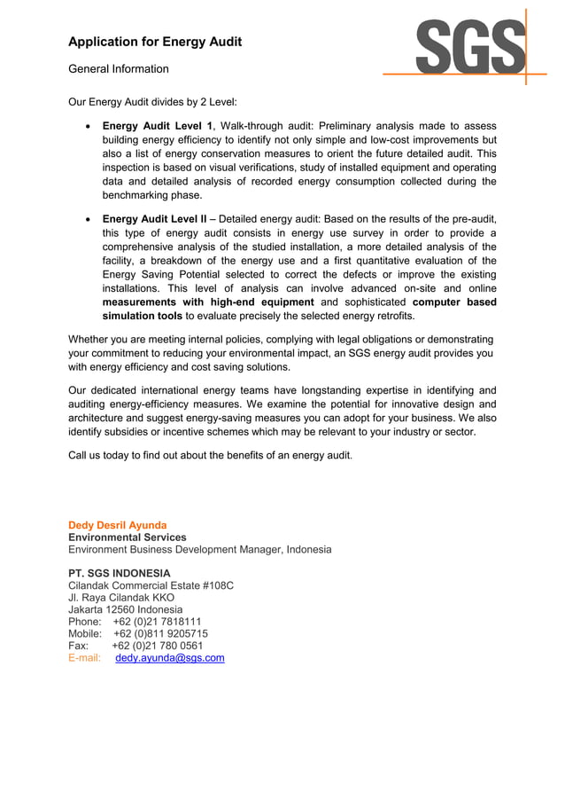 Energy Audit SGS Indonesia | PDF