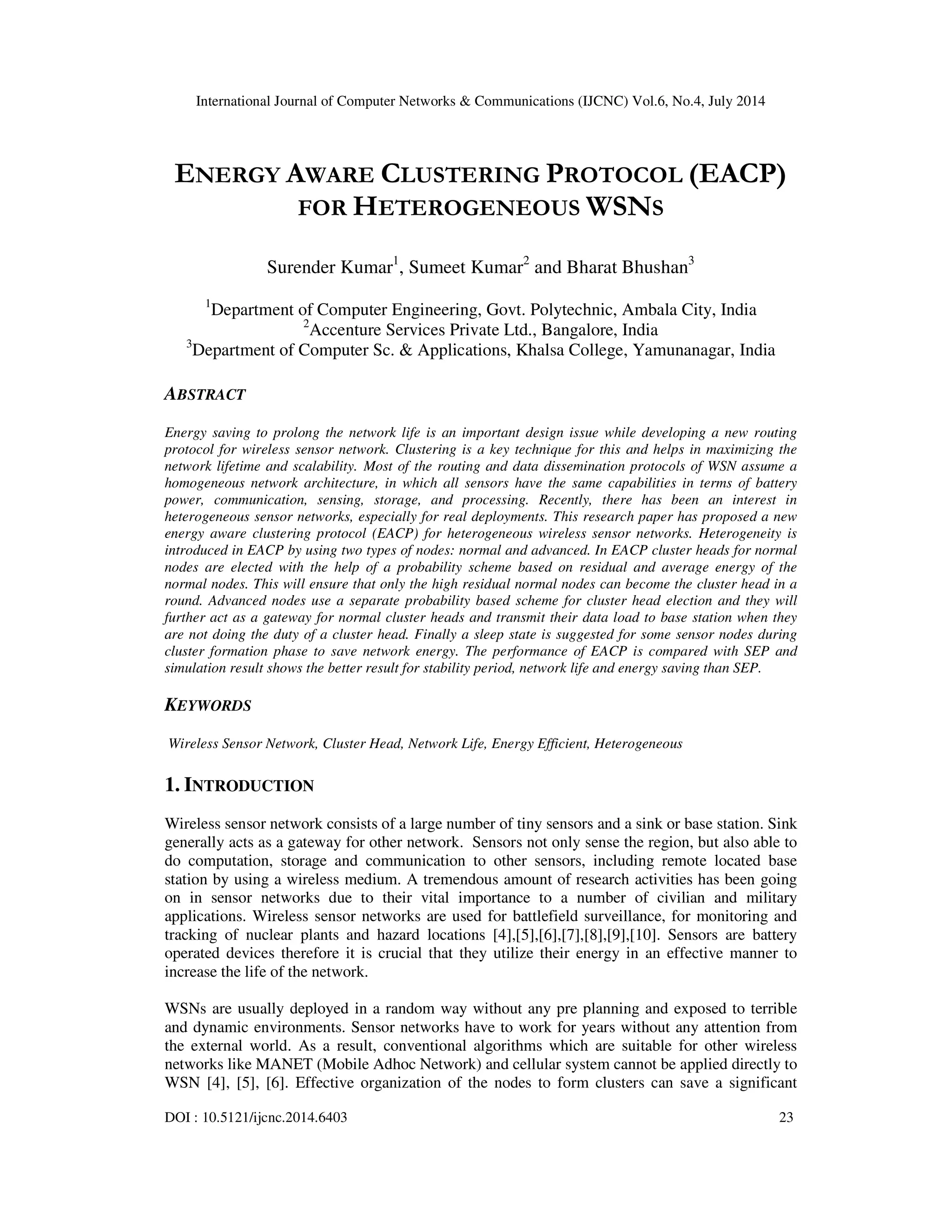 Energy aware clustering protocol (eacp) | PDF
