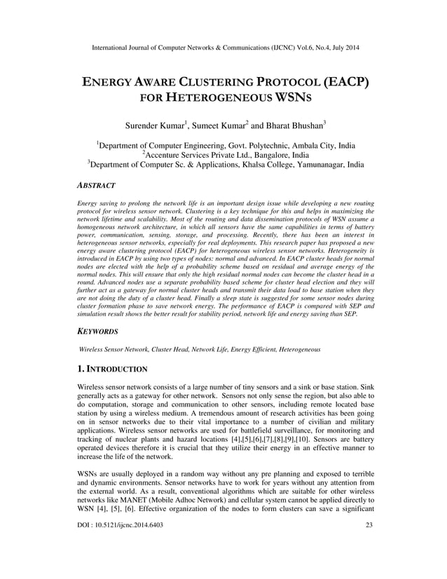 Energy aware clustering protocol (eacp) | PDF