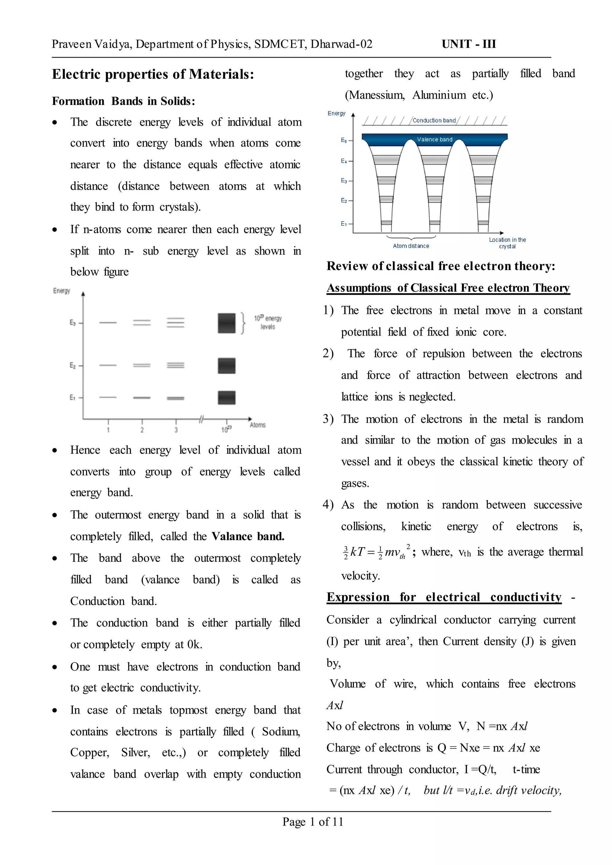 Energy bands and electrical properties of metals new | DOCX