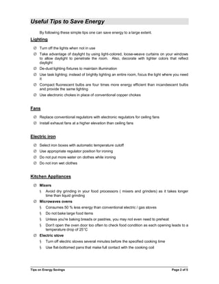 Energy conservation / Energy Saving tips | PDF
