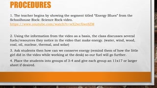 Energy conservation lessons plan | PPTX