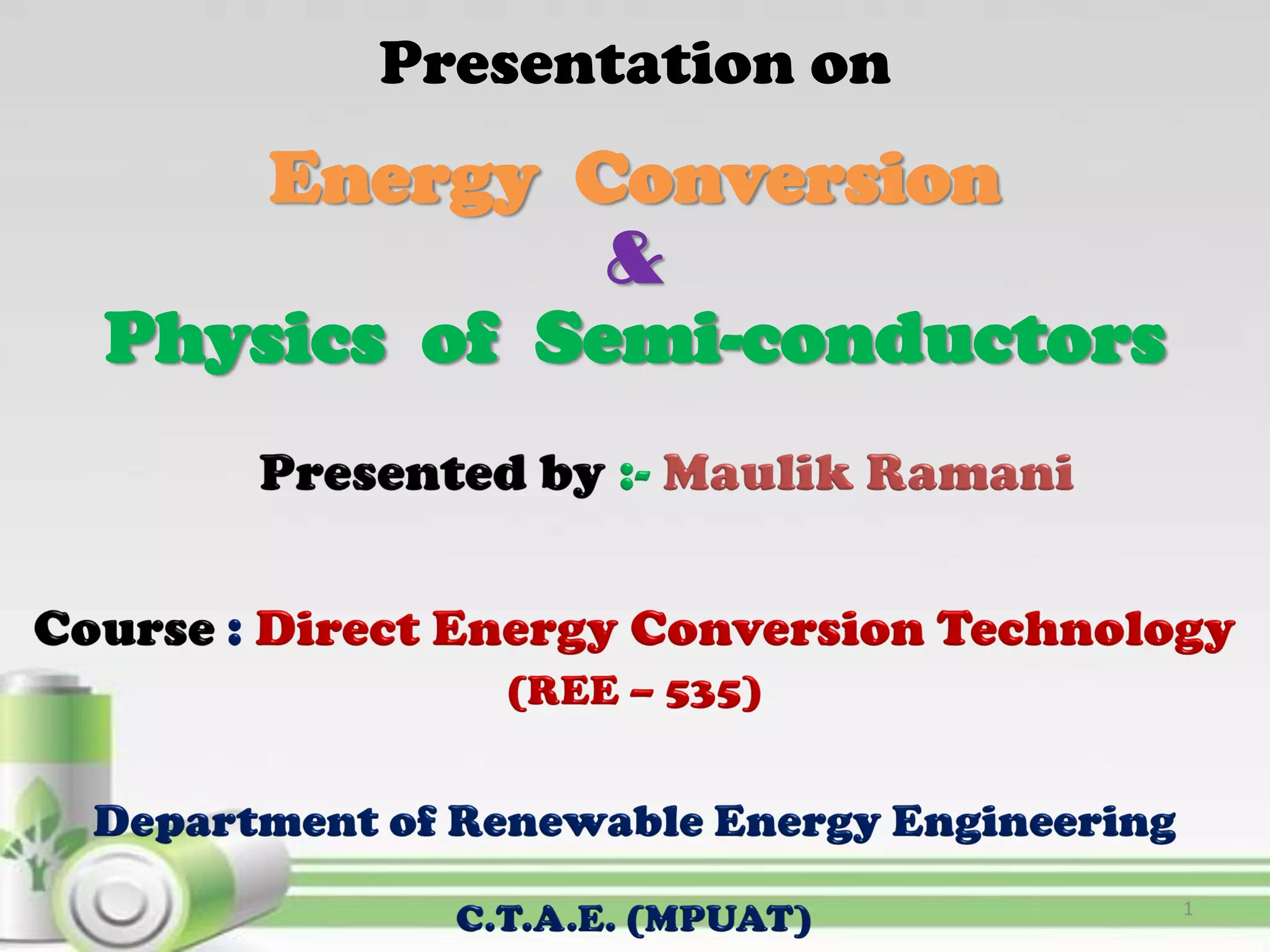 Energy conversion & physics of semiconductors | PDF