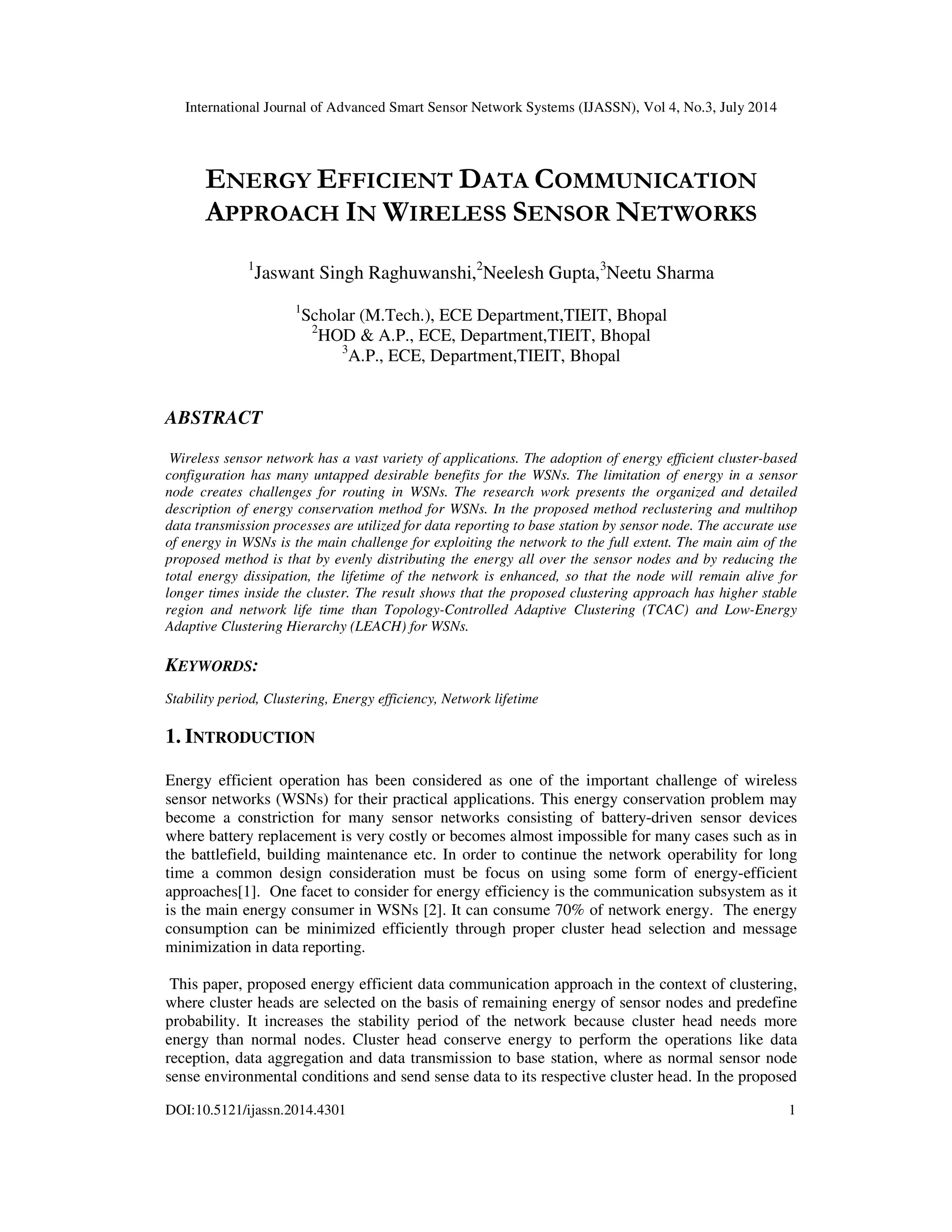 Energy Efficient Data Communication Approach In Wireless Sensor Networks Pdf