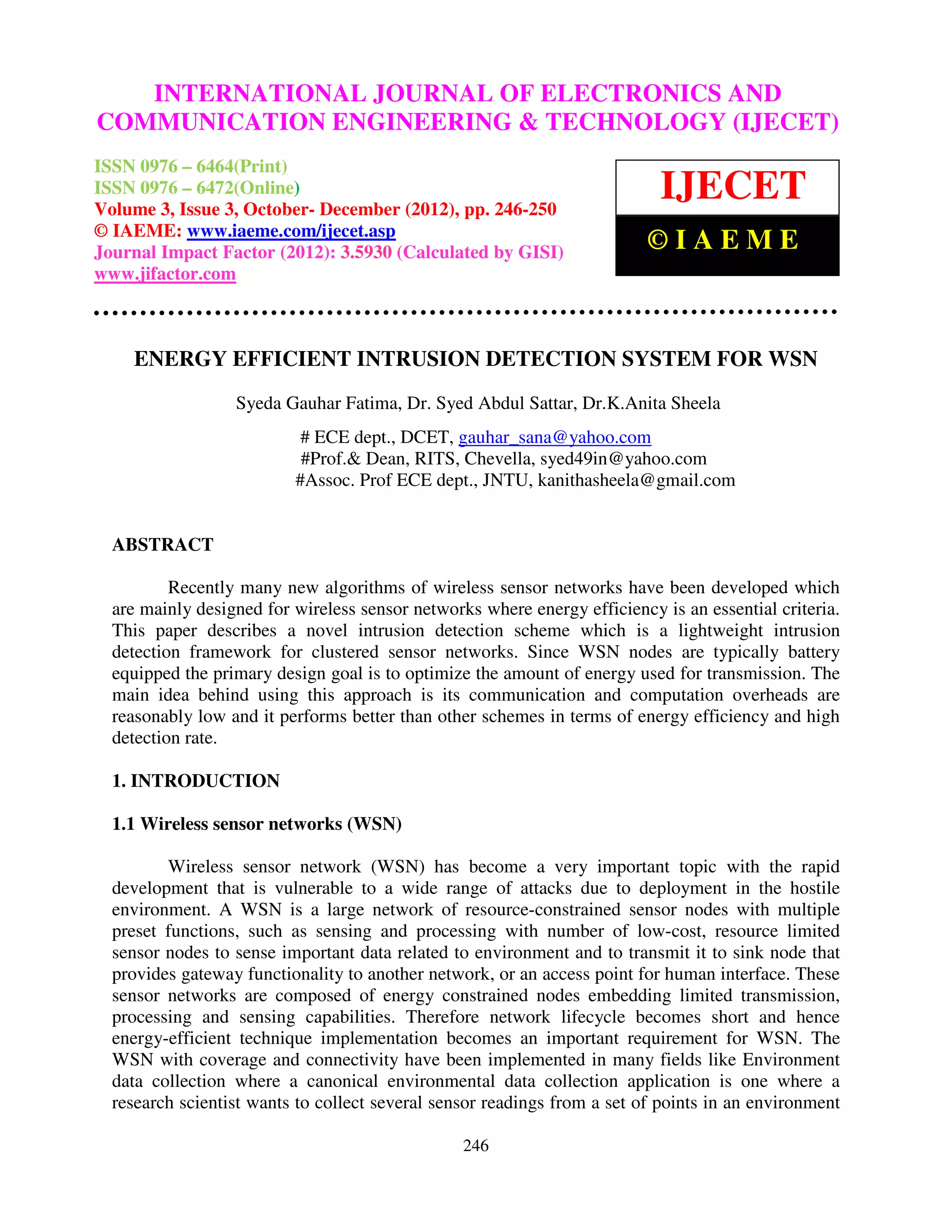 Energy Efficient Intrusion Detection System Pdf
