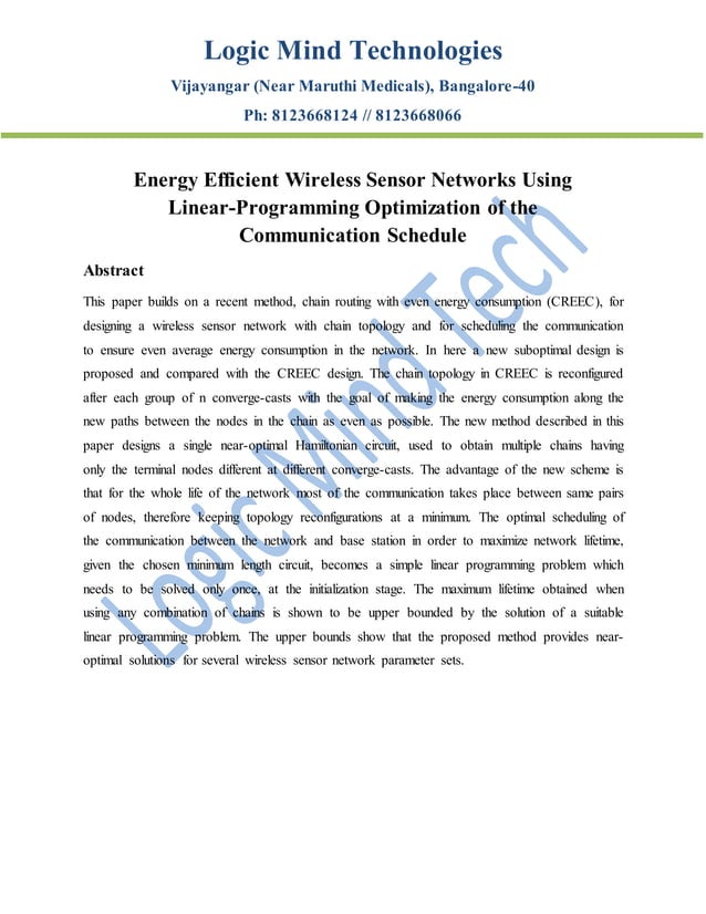 Energy Efficient Wireless Sensor Networks Using Linear Programming 2535