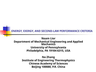 ENERGY, EXERGY, AND SECOND-LAW PERFORMANCE CRITERIA.ppt