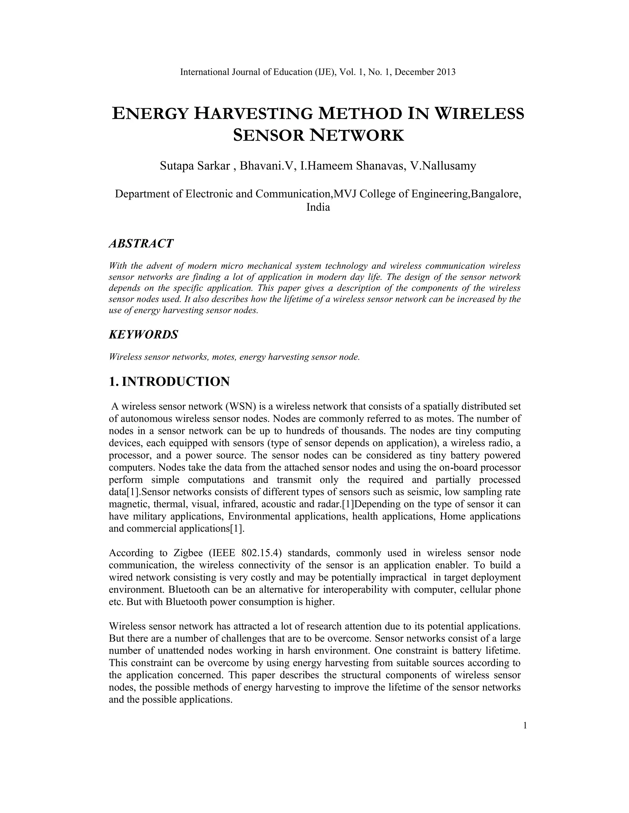 ENERGY HARVESTING METHOD IN WIRELESS SENSOR NETWORK | PDF
