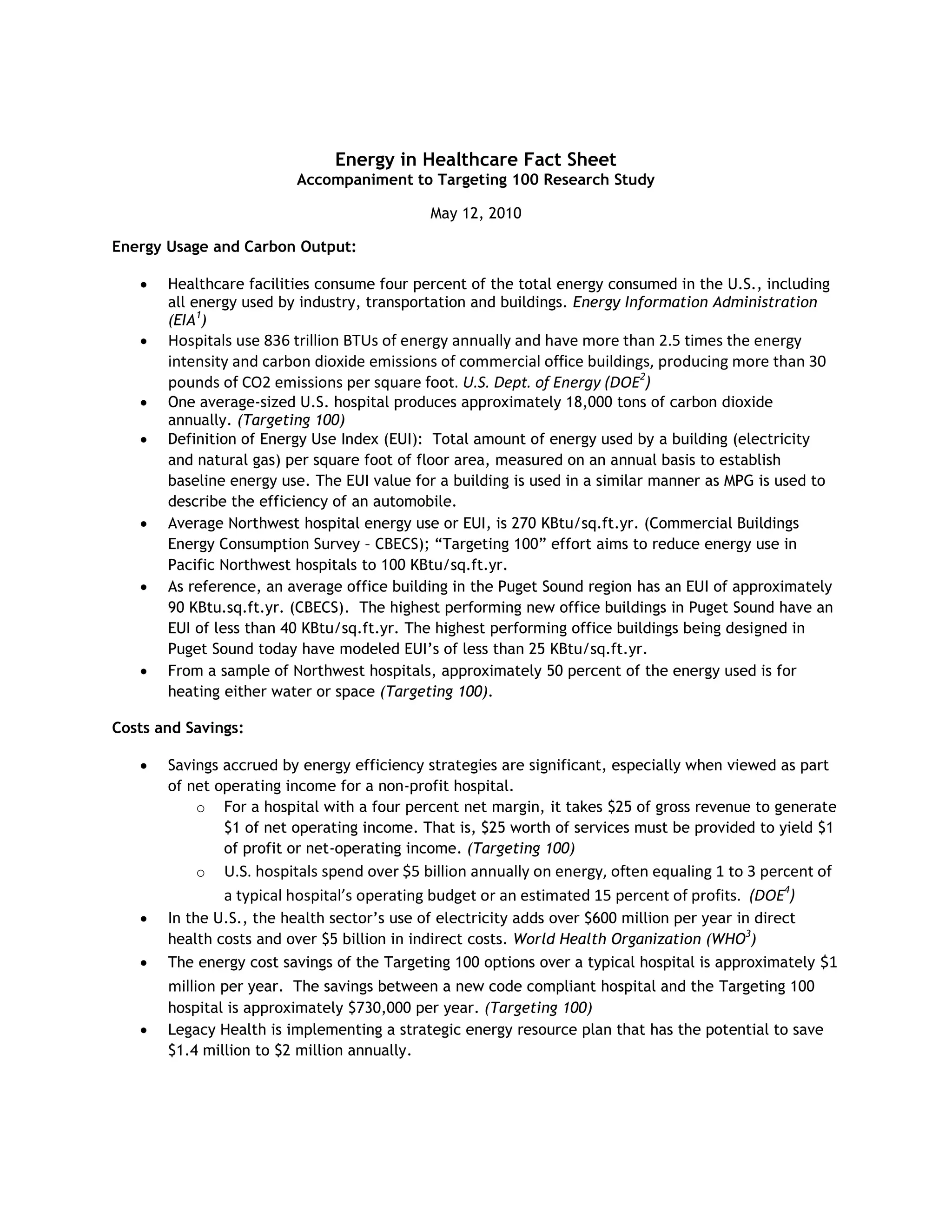 Energy in Healthcare Fact Sheet | PDF