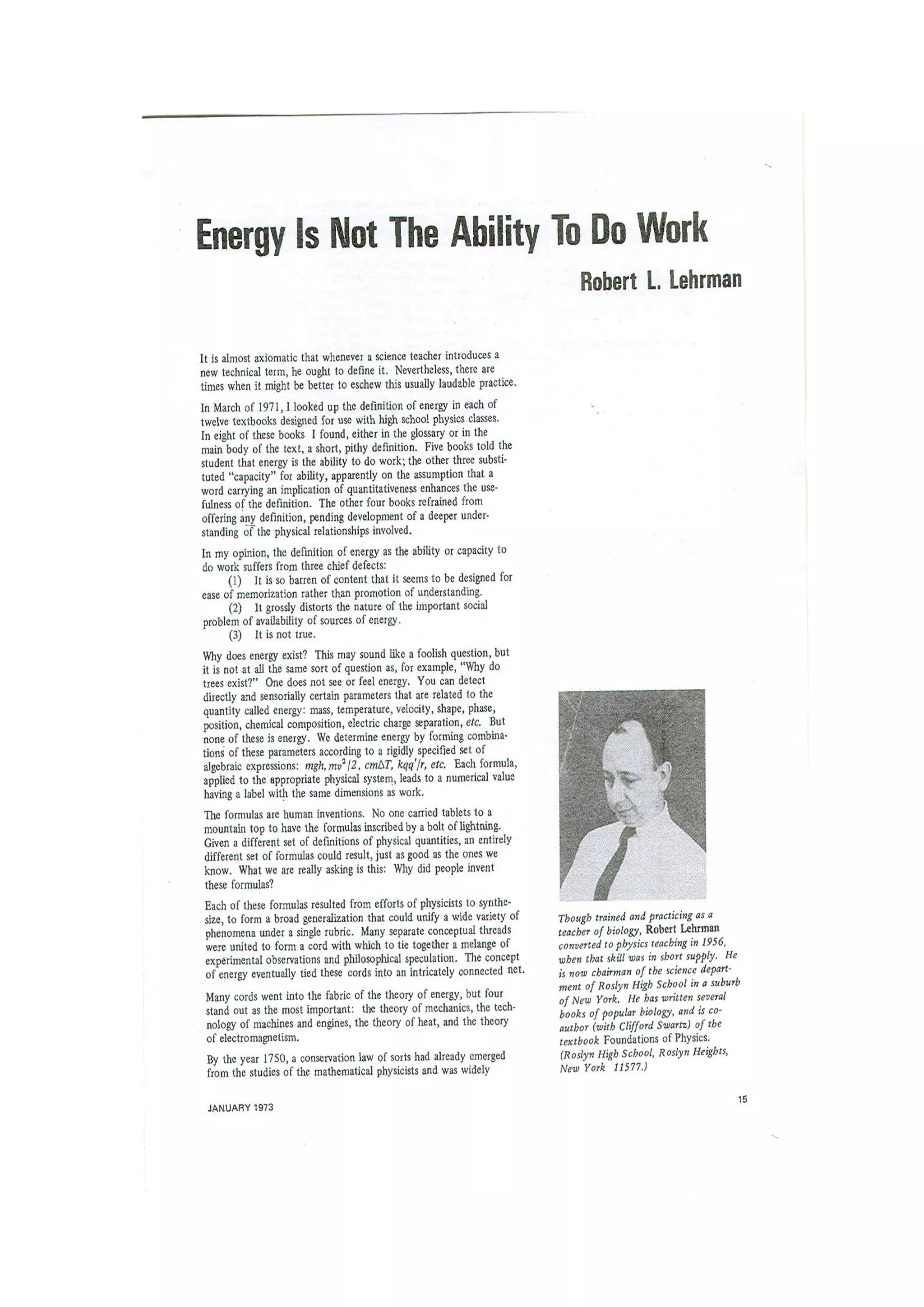 Energy is not the ability to do work | PDF