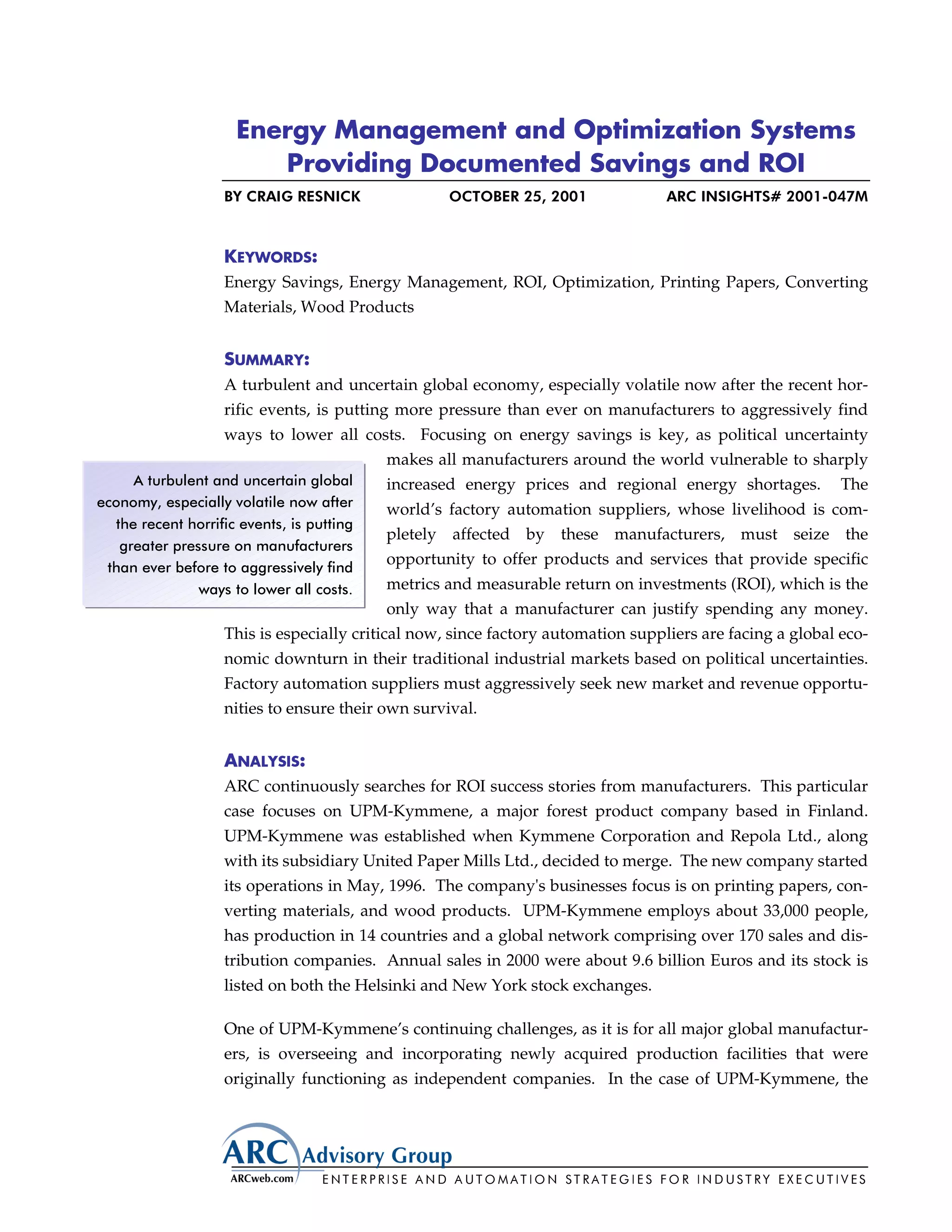 Energy management and optimization systems providing documented savings ...