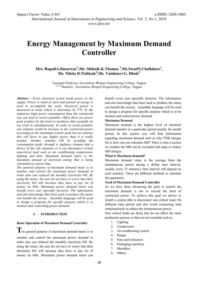 Energy management by maximum demand controller | PDF