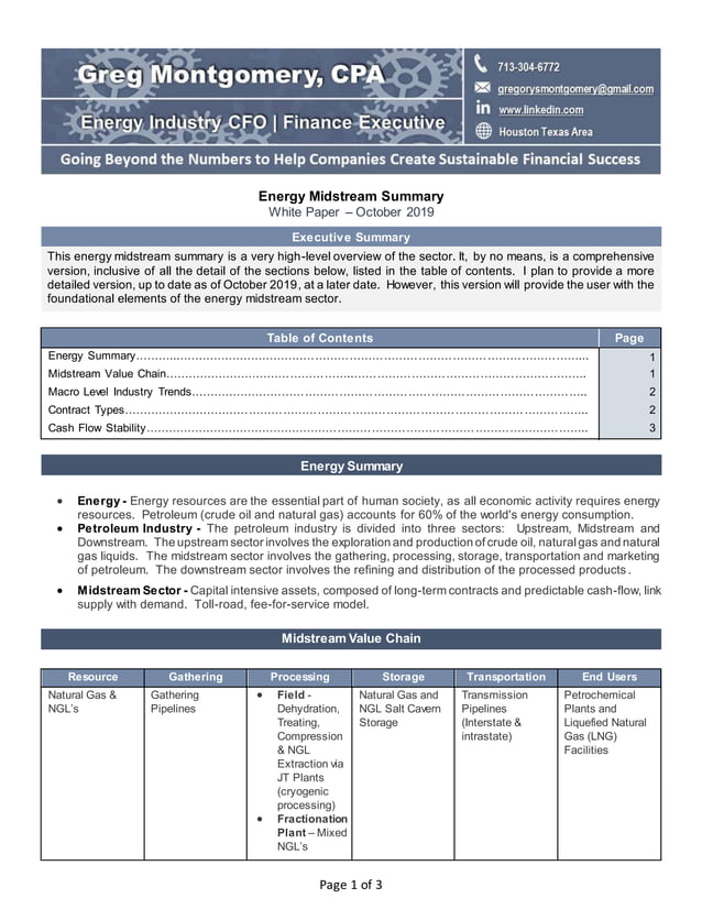 Energy Midstream Summary | DOCX