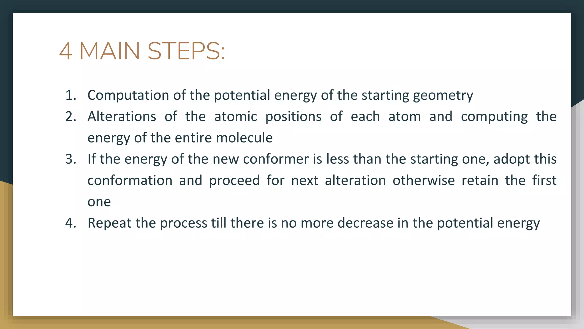 Energy Minimization Methods Molecular Modeling Pptx Chemistry