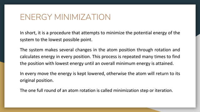 Energy minimization methods - Molecular Modeling | PPTX | Chemistry | Science