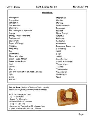 Unit 1: Energy Outline Honors ES | PDF