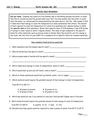 Unit 1: Energy Outline Honors ES | PDF