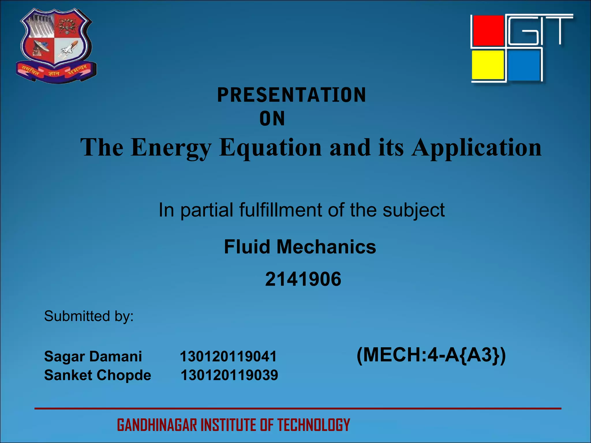 Energy quations and its application | PPT