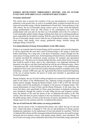 ENERGY REVOLUTIONS THROUGHOUT HISTORY AND ITS FUTURE EVOLUTION TOWARDS ...