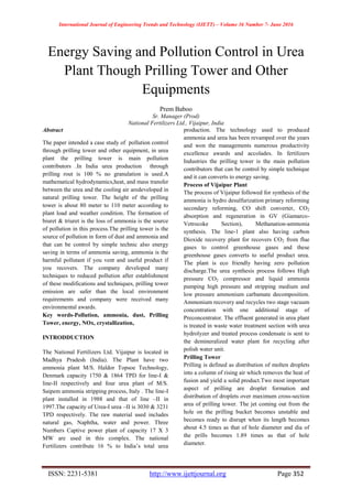 Energy saving and pollution control in urea plant though prilling tower ...