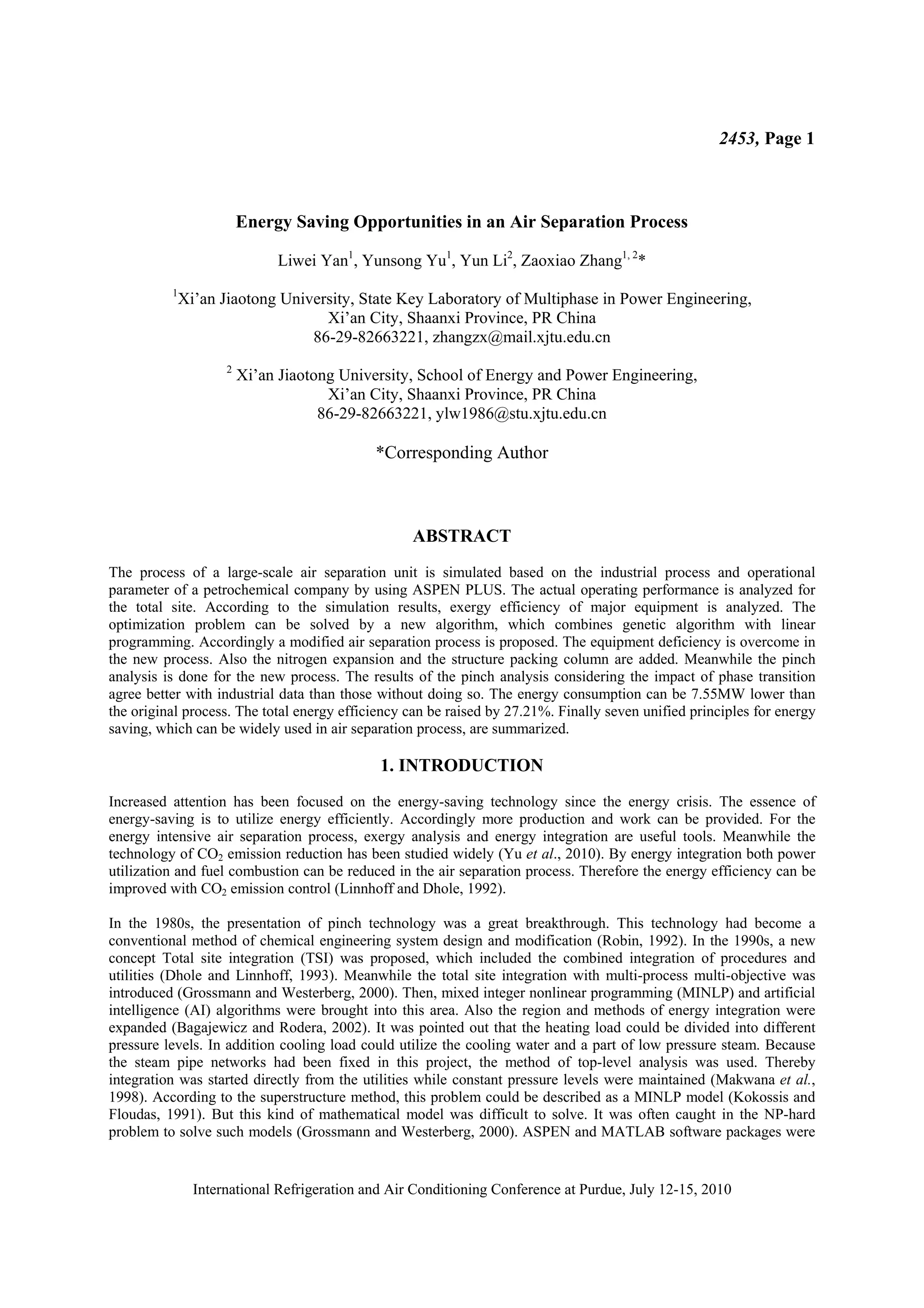 Energy saving opportunities in an air separation process | PDF