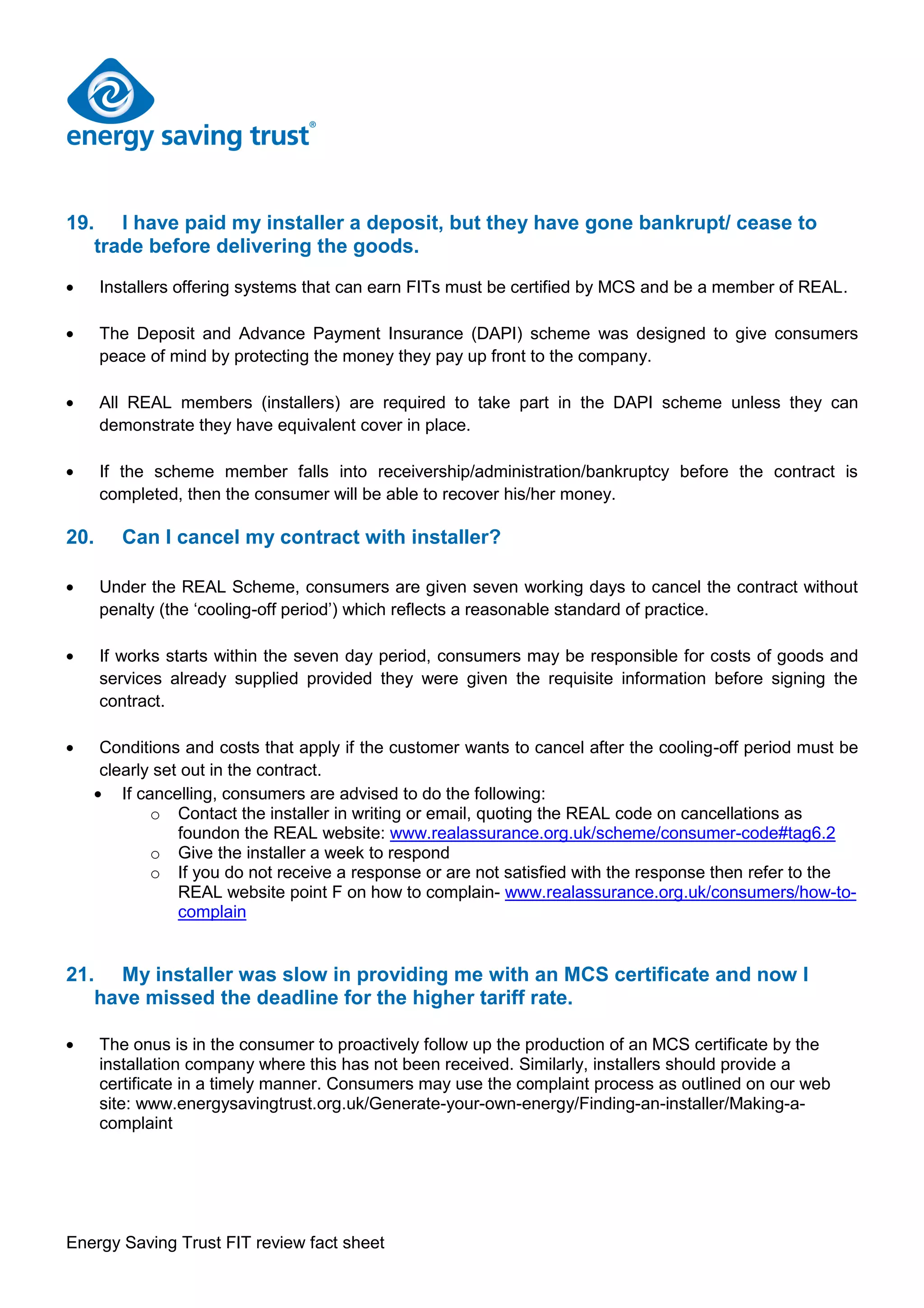 LEAKED: Energy Saving Trust FIT review fact sheet | PDF
