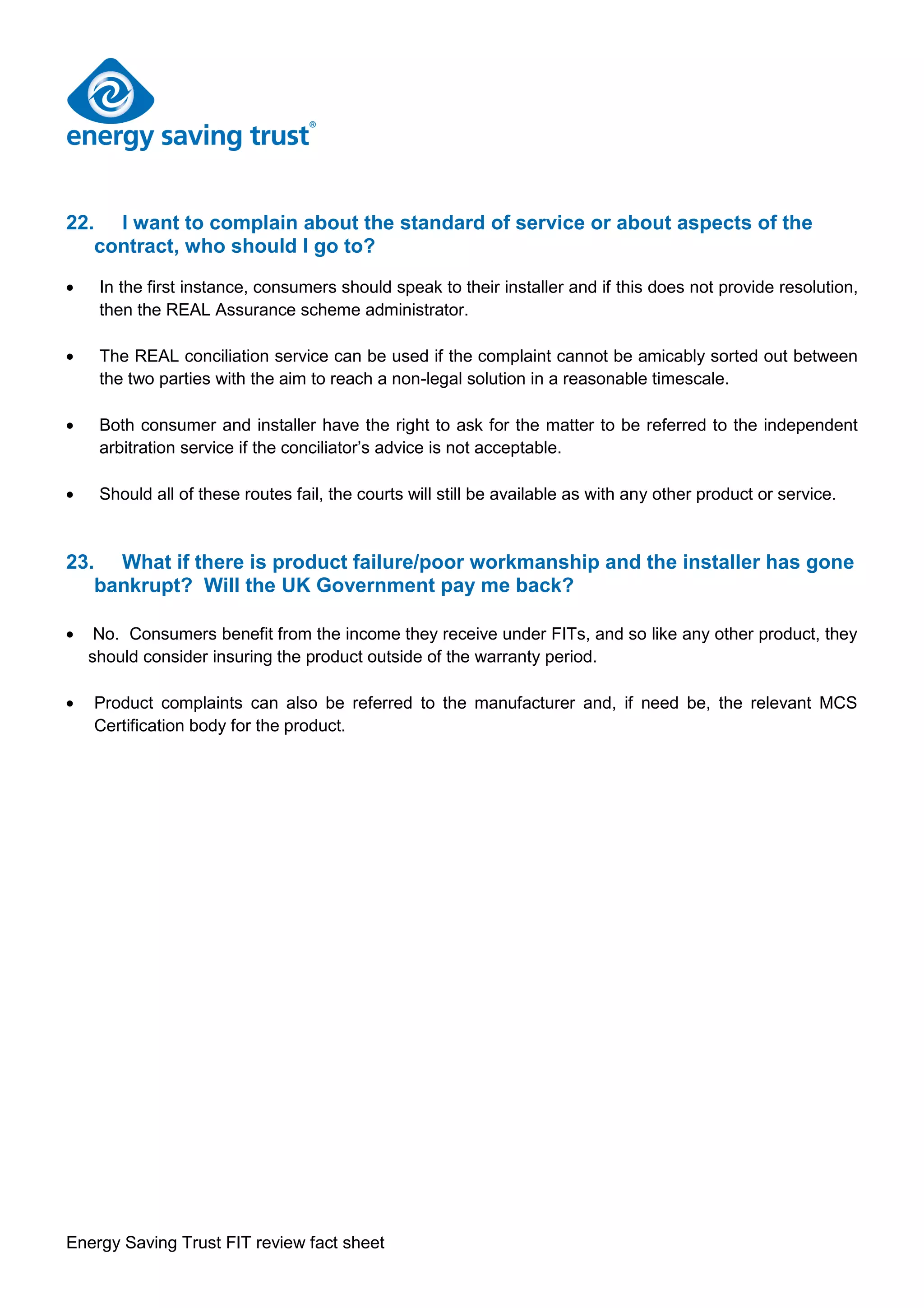 LEAKED: Energy Saving Trust FIT review fact sheet | PDF