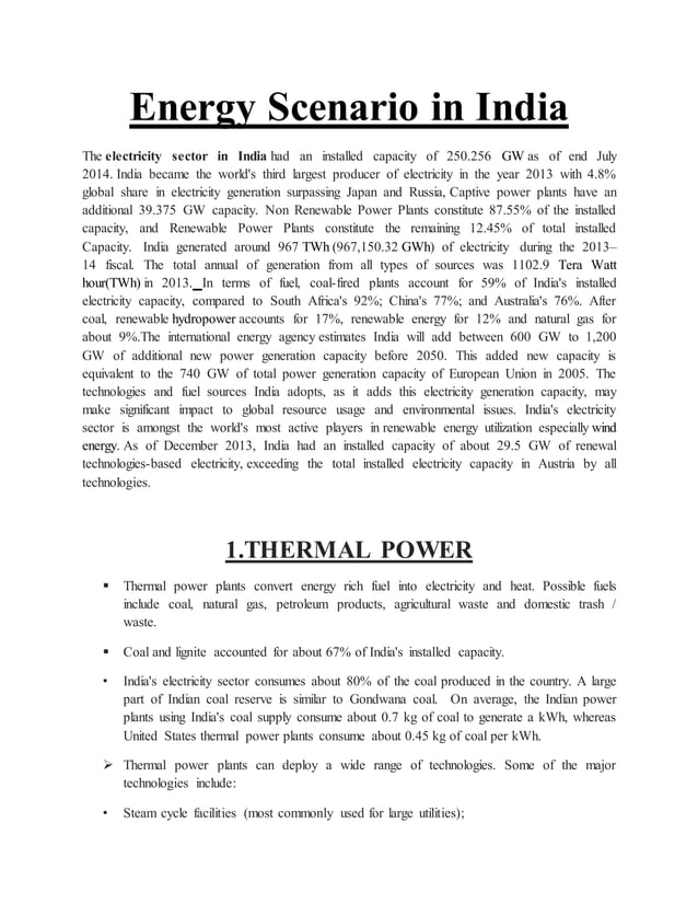 Energy Scenario in India | DOCX | Power and Energy Industry | Industries