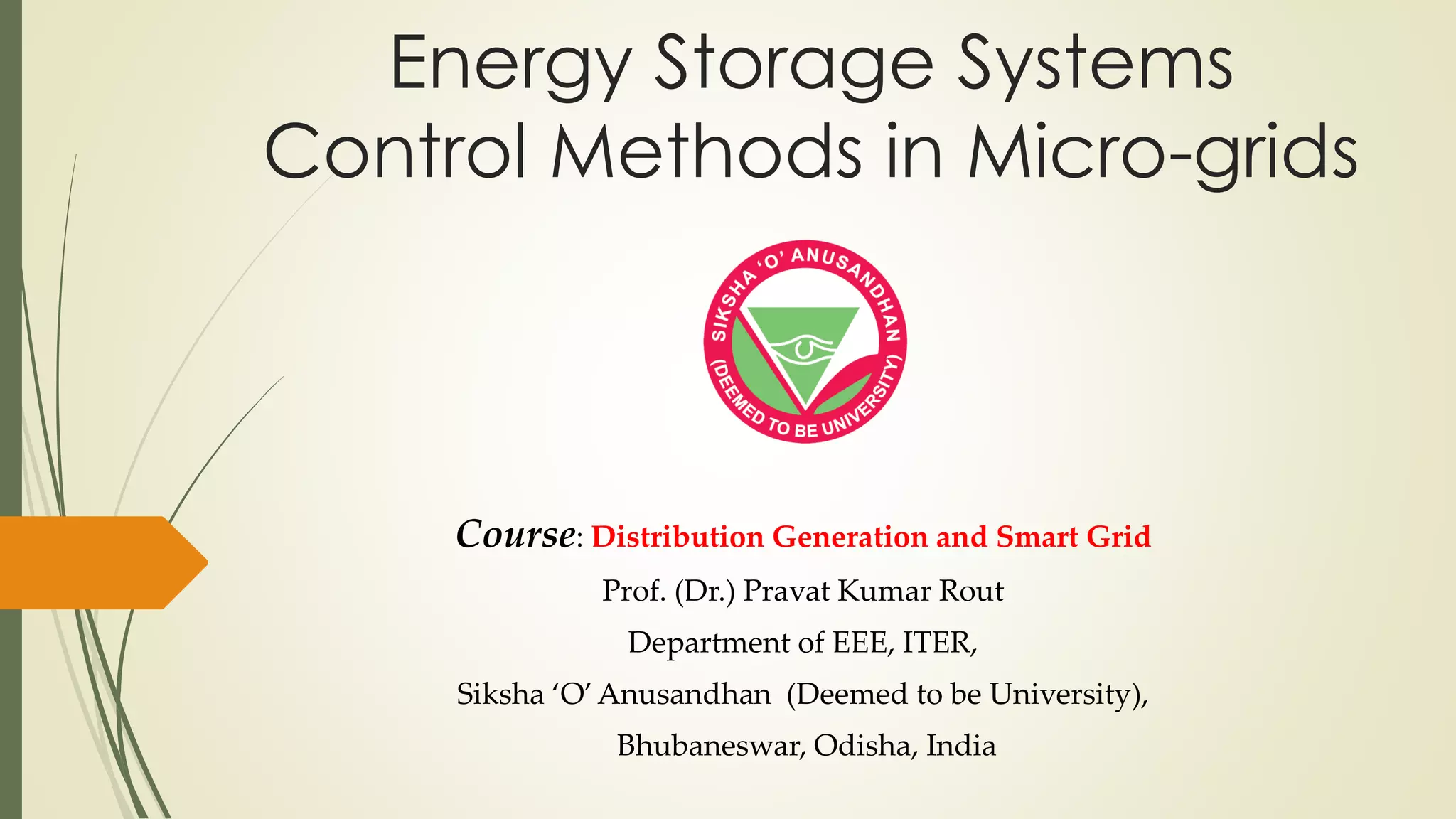 Energy storage systems control methods in micro grids Class-30, Subject: Distribution Generation ...