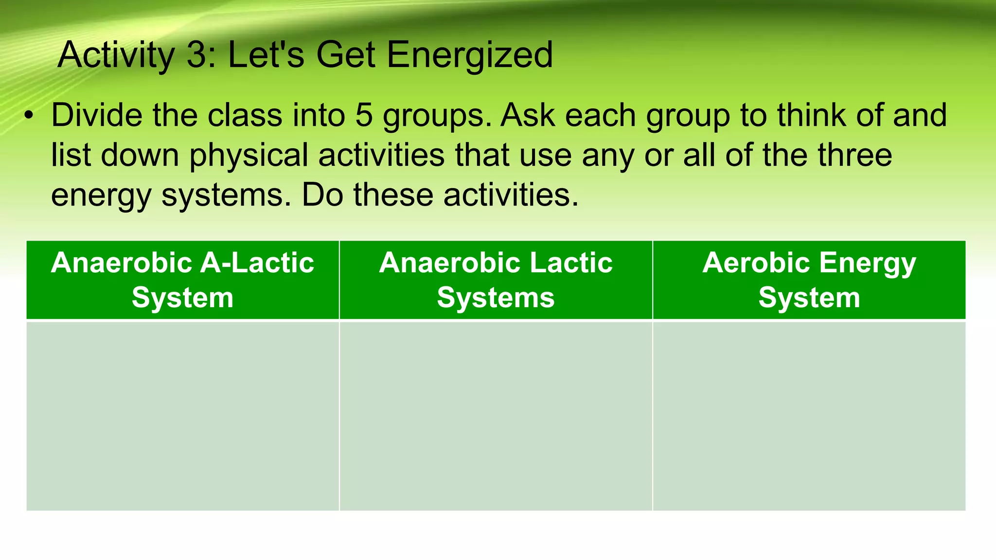 Grade 11 PE&Health Lesson 2: Energy systems | PPTX