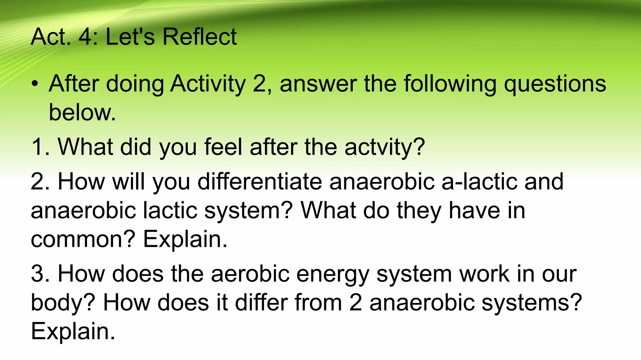 Grade 11 PE&Health Lesson 2: Energy systems | PPTX