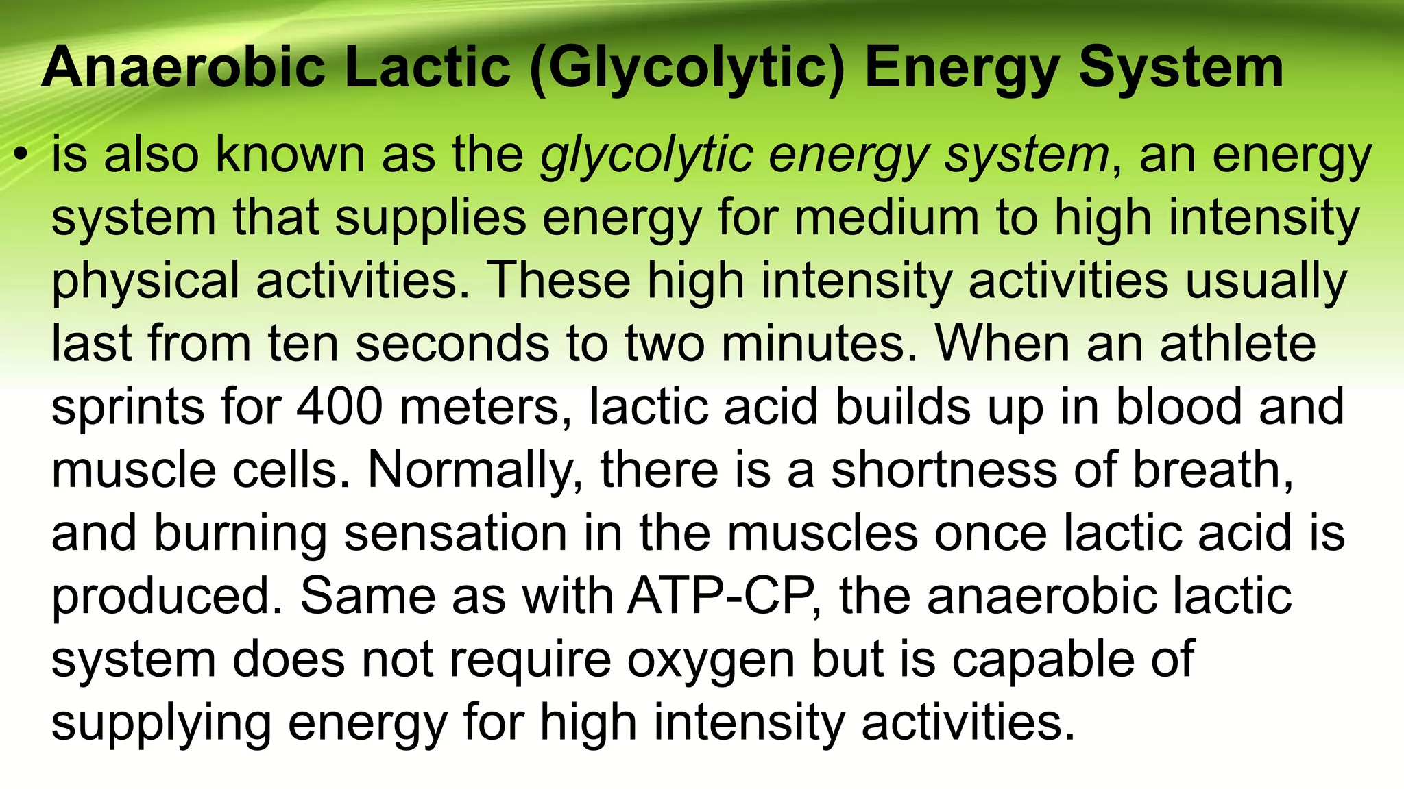 Grade 11 PE&Health Lesson 2: Energy systems | PPTX