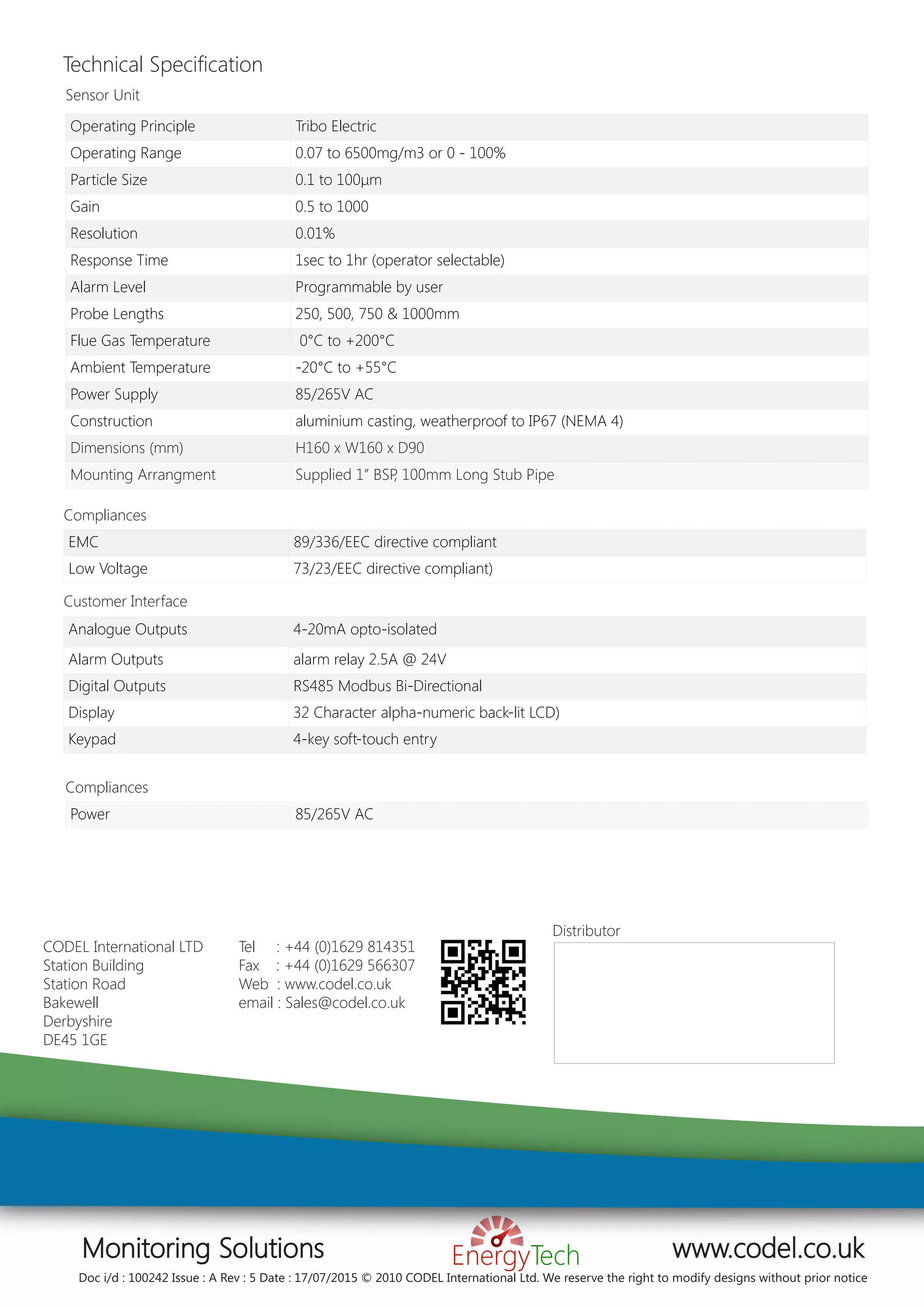 Energy tech 301 codel datasheet-dust monitor | PDF