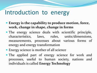 Energy technology unit 1 ( introduction to energy) | PPT