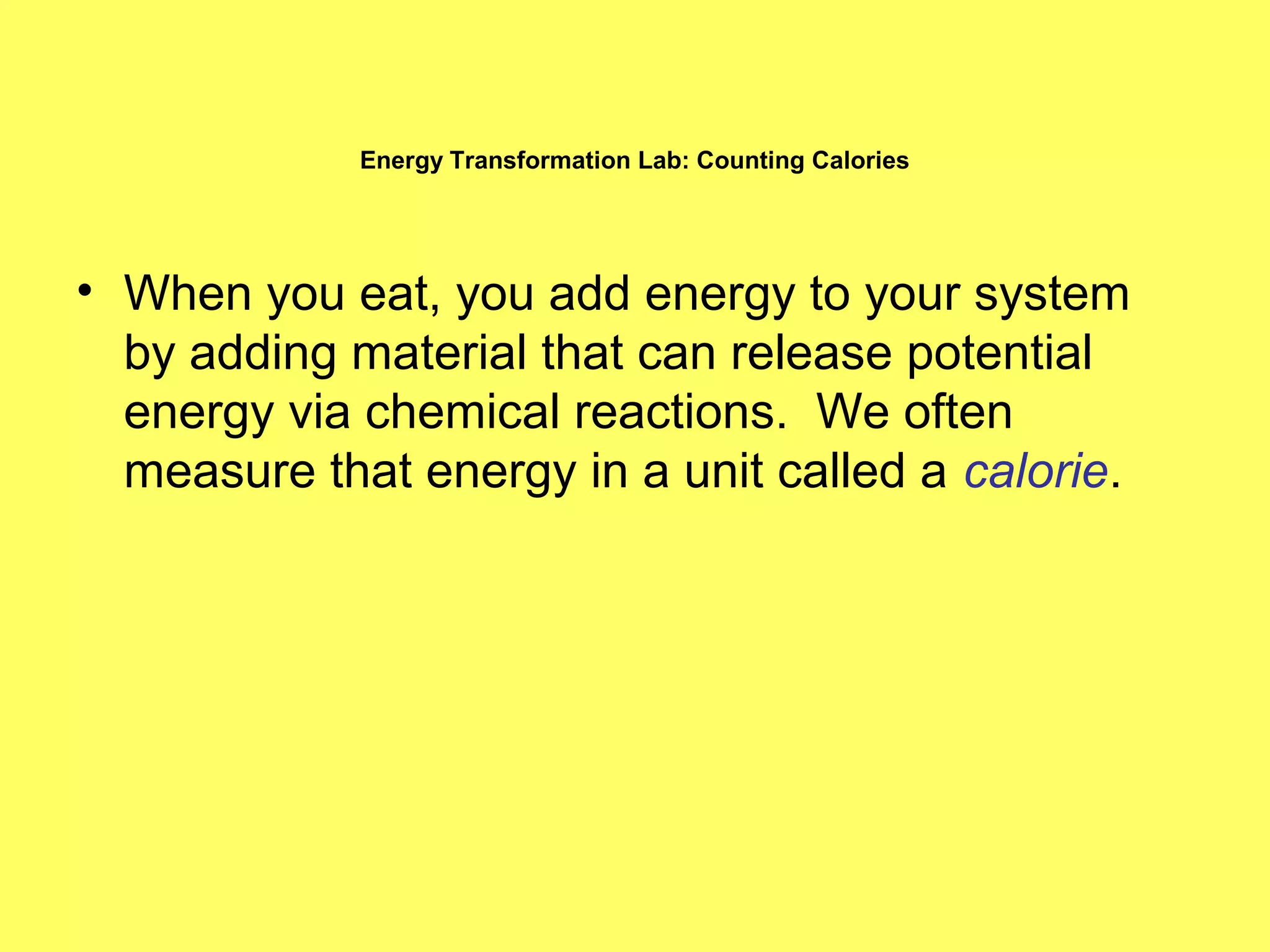 Energy transformations lab | PPT | Nutrition | Healthy Living