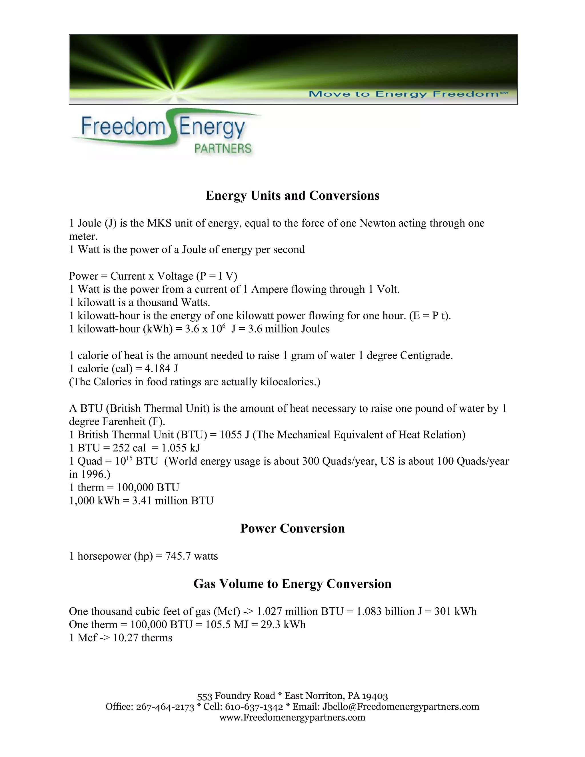 Energy Units And Conversions | DOC