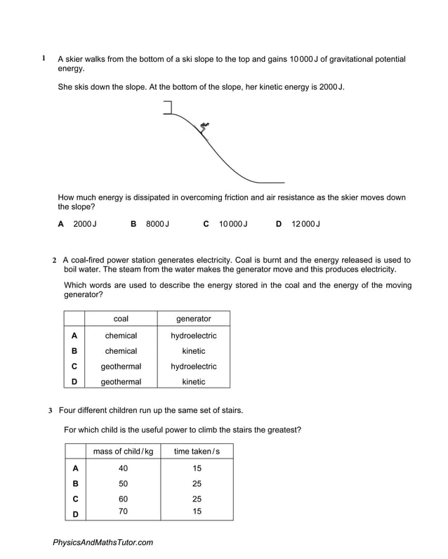 Energy, Work & Power (Multiple Choice) QP.pdf | Physics | Science