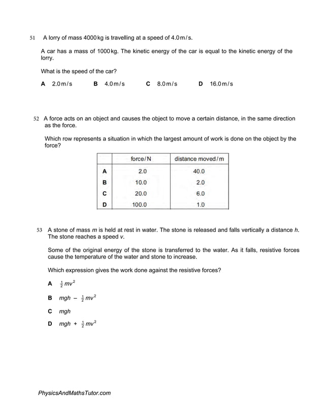 Energy, Work & Power (Multiple Choice) QP.pdf | Physics | Science