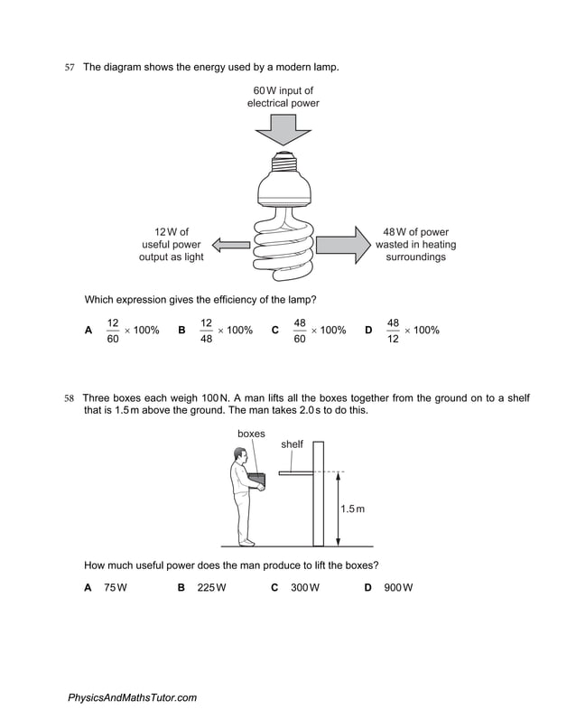 Energy, Work & Power (Multiple Choice) QP.pdf | Physics | Science