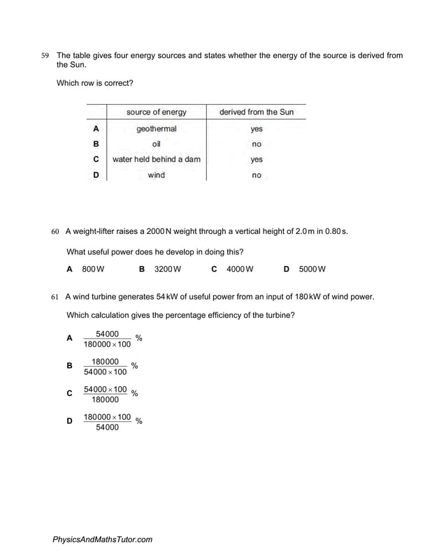 Energy, Work & Power (Multiple Choice) QP.pdf | Physics | Science