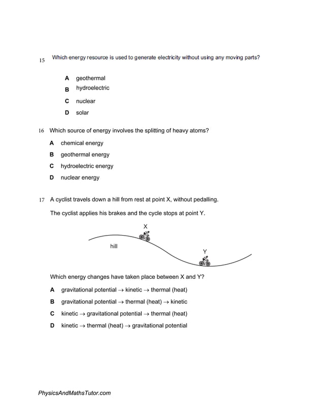 Energy, Work & Power (Multiple Choice) QP.pdf | Physics | Science