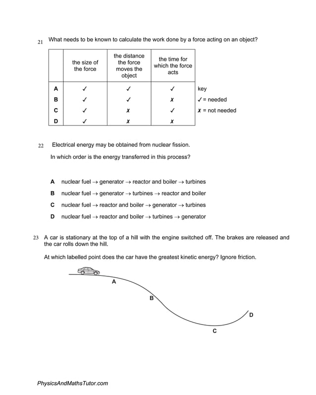 Energy, Work & Power (Multiple Choice) QP.pdf | Physics | Science