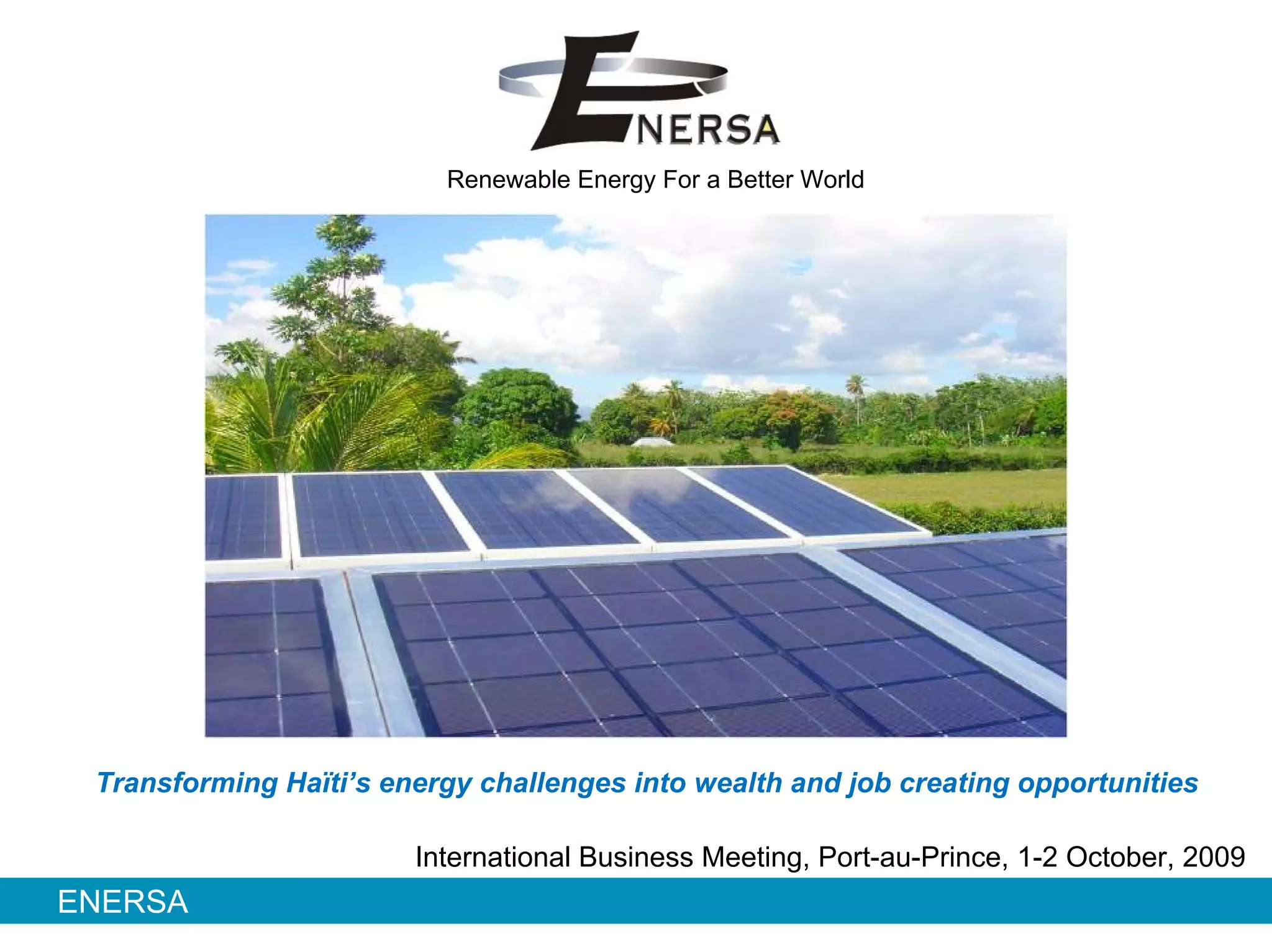 Enersa, Haitian Solar Energy Start-up, Oct 2009 | PDF