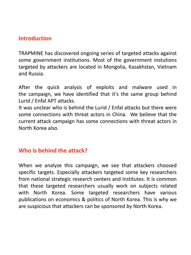 TRAPMINE Threat Intel Report: Enfal APT Is Back | PDF | Computing | Technology & Computing