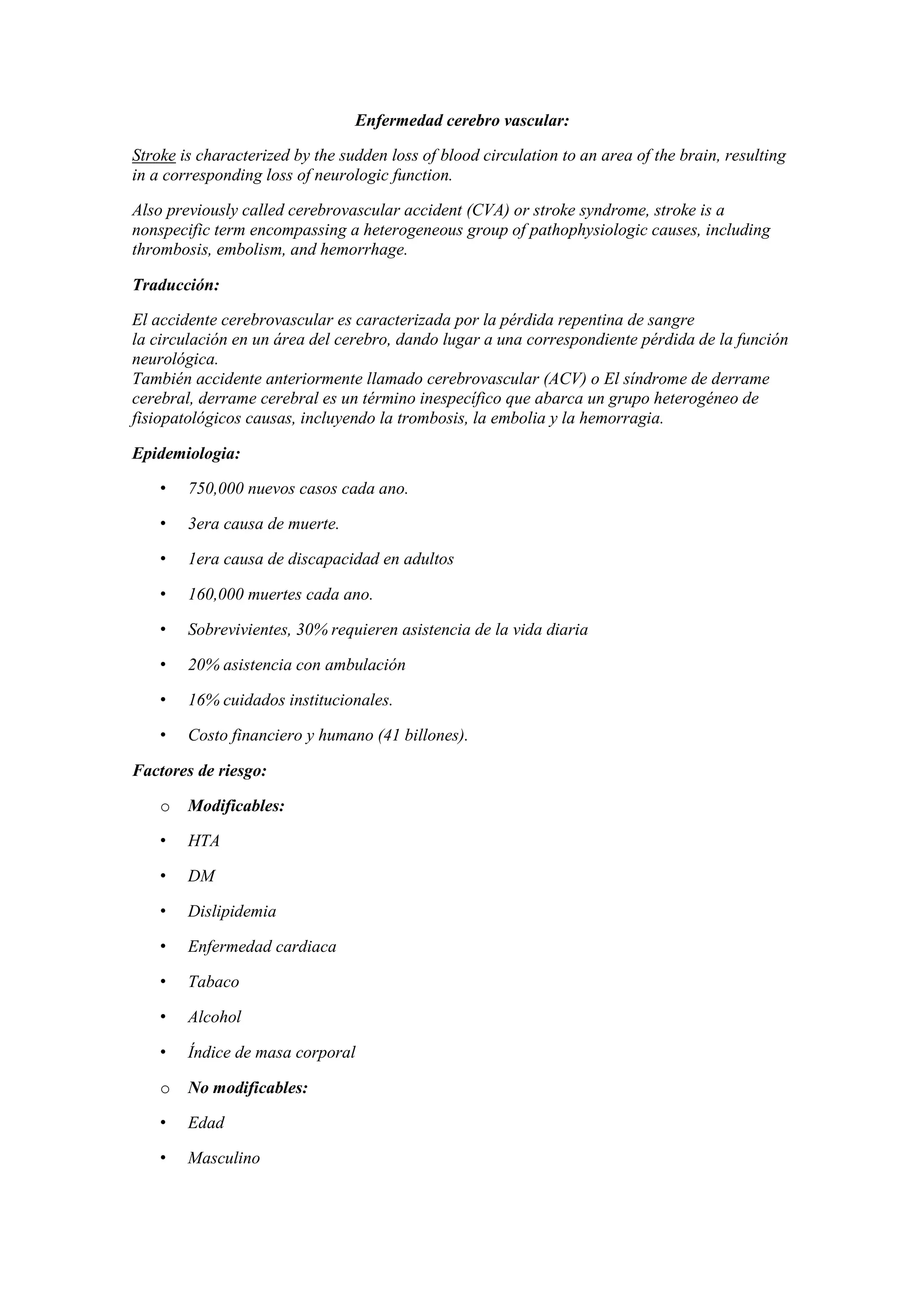 Enfermedad cerebro vascular | DOCX